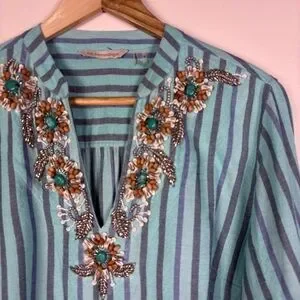Soft Surroundings | Tops | Soft Surroundings Blue Striped Beaded Tunic ...